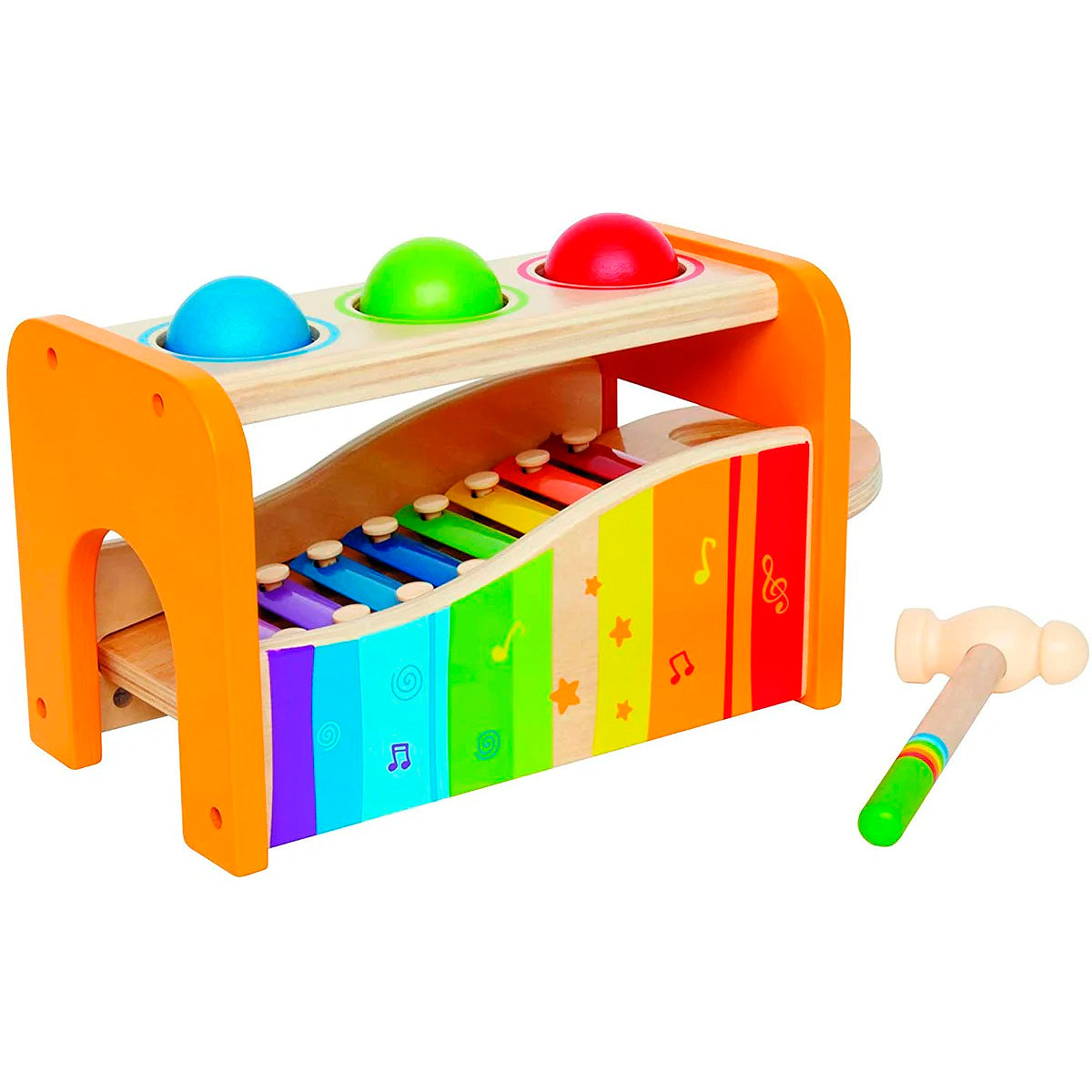 Juguete Musical golpea y juega, con teclado, maso, 3 pelotas y banco, – Hape México